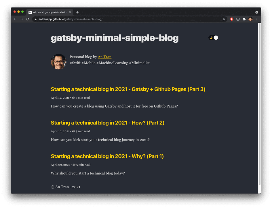 Starting a technical blog in 2021 - Minimal starter package (Part 4) | gatsby-minimal-simple-blog